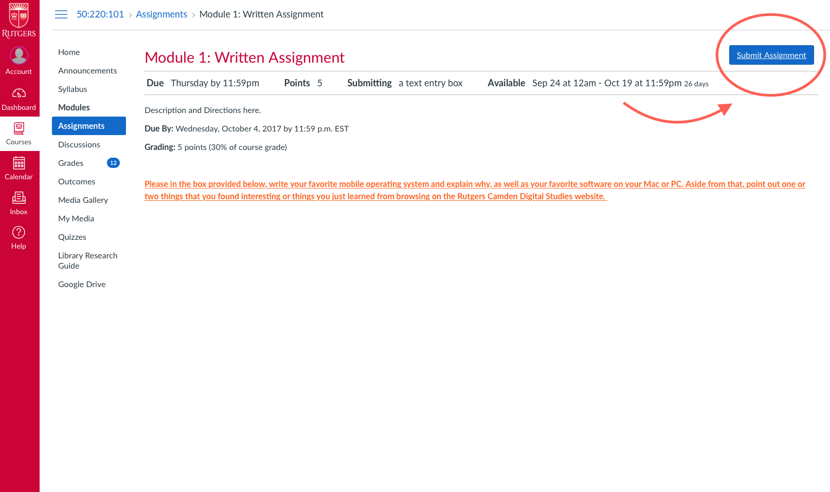 Submit An Assignment In Canvas Online Learning